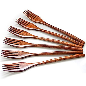 Forks,Wooden Forks, AOOSY 6 Pieces Eco-friendly Japanese Wood Salad Dinner Forks Wooden Forks Set Reusable Handmade Natural Wood Flatware Set for Cooking Stirring Eating