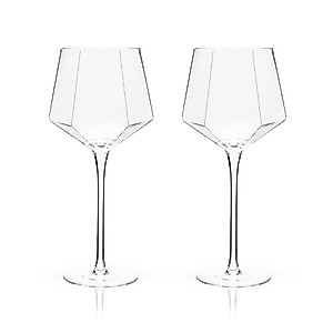 Viski Seneca Modern Wine Glasses - Long Stem Wine Glass Set for Red or White Wine - Dishwasher Safe Crystal 15.5oz Set of 2