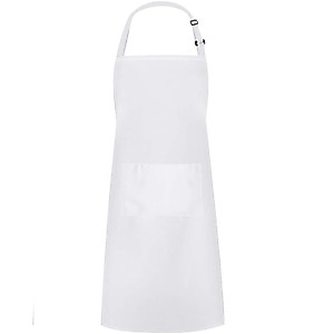 Hyzrz Adjustable Bib Apron Waterdrop Resistant with 2 Pockets Cooking Kitchen Aprons for Women Men Chef, White
