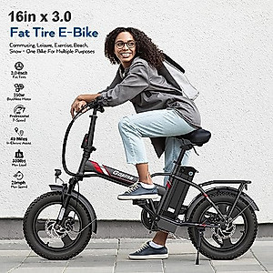 Vivi Gopina Electric Bike, 16" x 3.0 Fat Tire Electric Bike, Peak 500W Step Thru Electric Bicycle, 48V Removable Battery, Up to 40 Miles, LCD Display, 20mph, 7 Speed, UL 2849 Certified