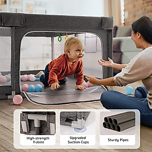 UANLAUO Baby Playpen, Sturdy Playpen for Babies and Toddlers, Safety Baby Play Yards, Easy Assembly Large Baby Playpen for Babies, Anti-Collision BPA-Free Breathable Mesh Play Pen, 59in X 59in (Gray)