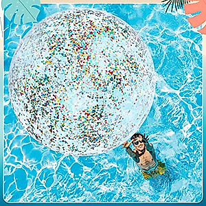 Leitee Giant Sequins Beach Ball 5 FT Huge Confetti Glitters Inflatable Clear Beach Ball Oversized Blow up Plastic Inflatable Balls for Summer Swimming Pool Party Favors and Massive Water Games (5 Ft)