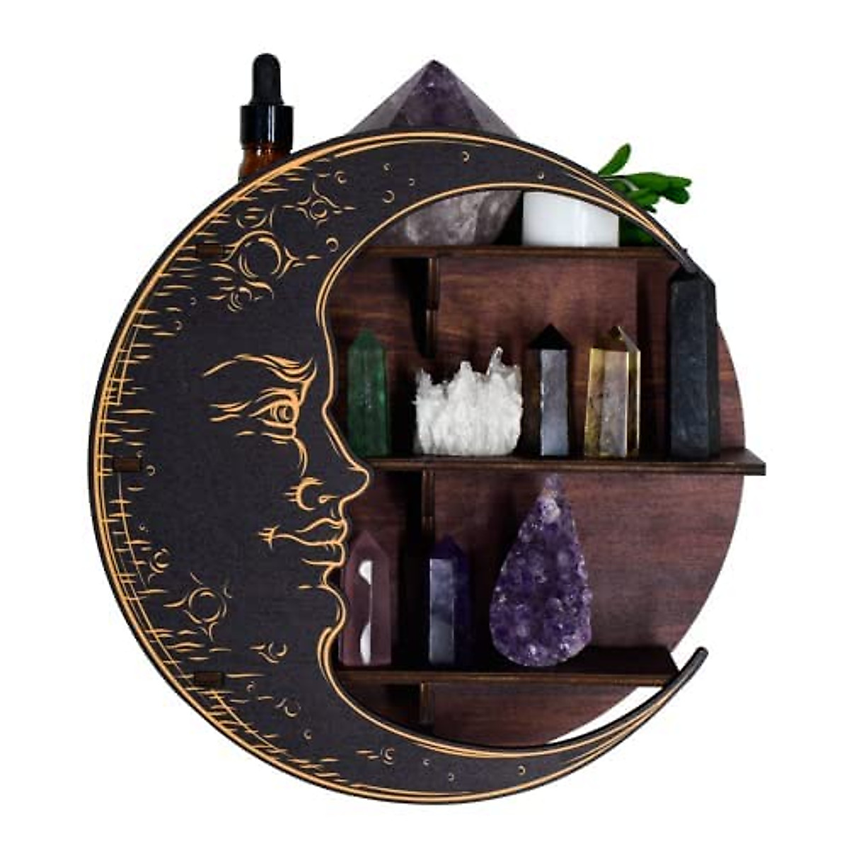 Ervkgm Wooden Crescent Moon Shelf for Crystals Stone, Crescent Moon Crystal Shelf, Crystal Storage & Wall Hanging Shelves for Bedroom,Crystal Shelf - Room Decor,Pinewood (Moon2)