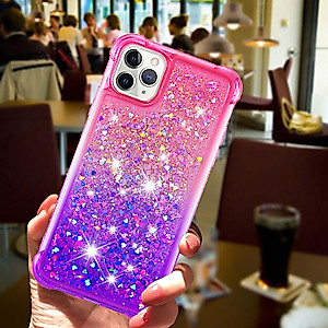 CAIYUNL for Samsung Galaxy A04E Case with Tempered Glass Screen Protector, Women Girls Glitter Bling Floating Liquid Sparkle Cute Soft TPU Phone Case Protective Cover for Samsung A04E Case-Purple/Pink