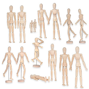 Alikeke 2 Pack 12 Inches Tall Wooden Mannequin Artist Manikin with Stand - Great for Drawing or Desktop Decor （Men and Women/Dad and Mom ）