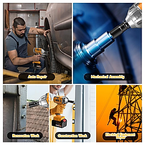 ALIENWORLD Cordless Impact Wrench,1/2 Inch Cordless Electric Impact Gun,Brushless Impact Driver,High Torque,with Battery,4 Pcs Impact Sockets for Car and Home