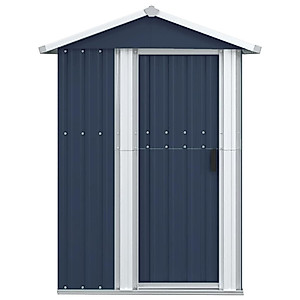 Tidyard Garden Shed Anthracite 49.6inx38.4inx69.7in Galvanized Steel Outdoor Tool Storage House, Metal Lockable Garden Equipment Organizer for Patio Backyard Terrace Furniture
