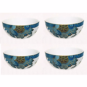 222 Fifth Eliza Teal Paisley Cereal Bowls, Set of 4