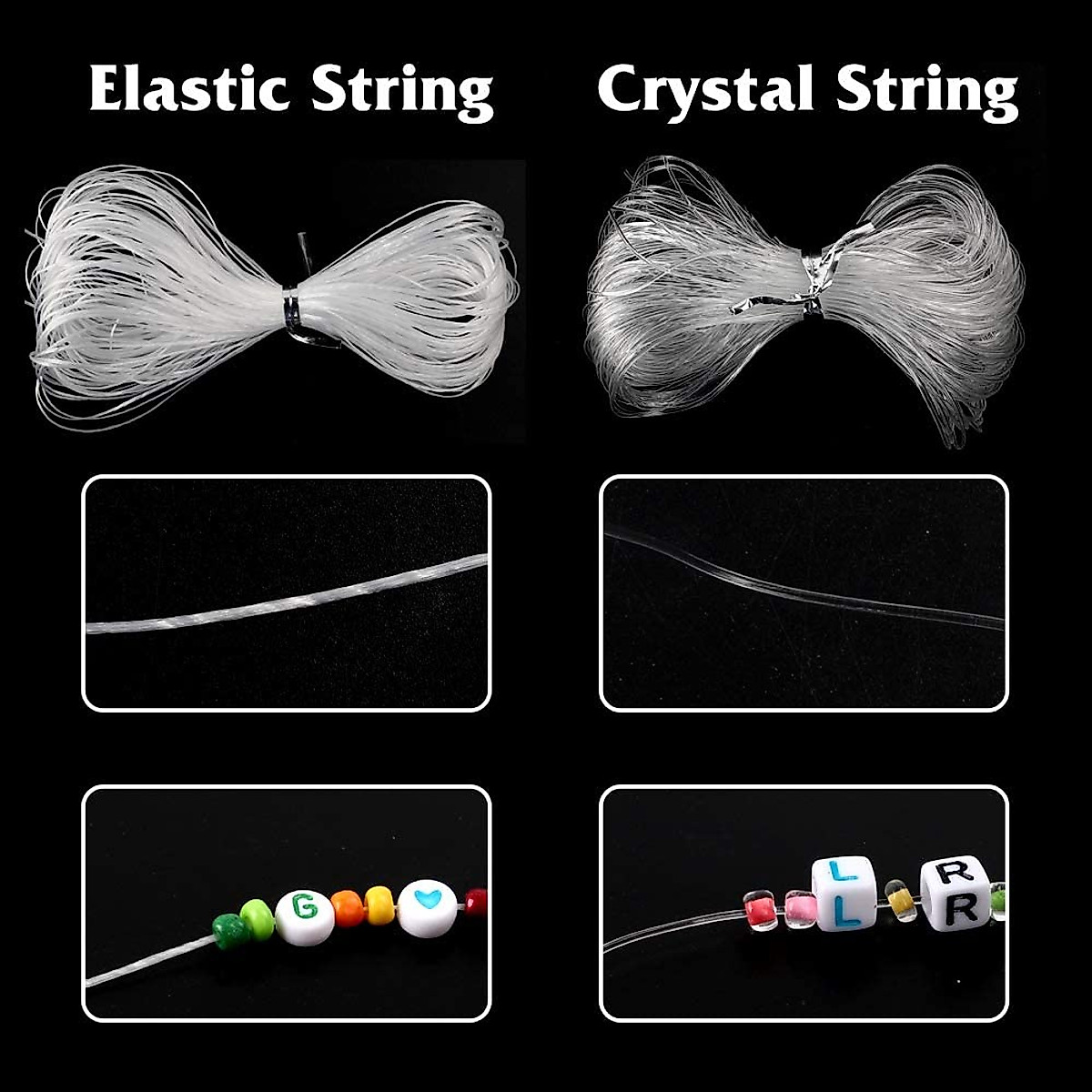 UOONY 8800pcs Beads Kit, Including 7200pcs 4mm Glass Seed Beads and 1600pcs Letter Beads for Bracelet Jewelry Making and Crafts with 20m Crystal String and 30m Elastic String