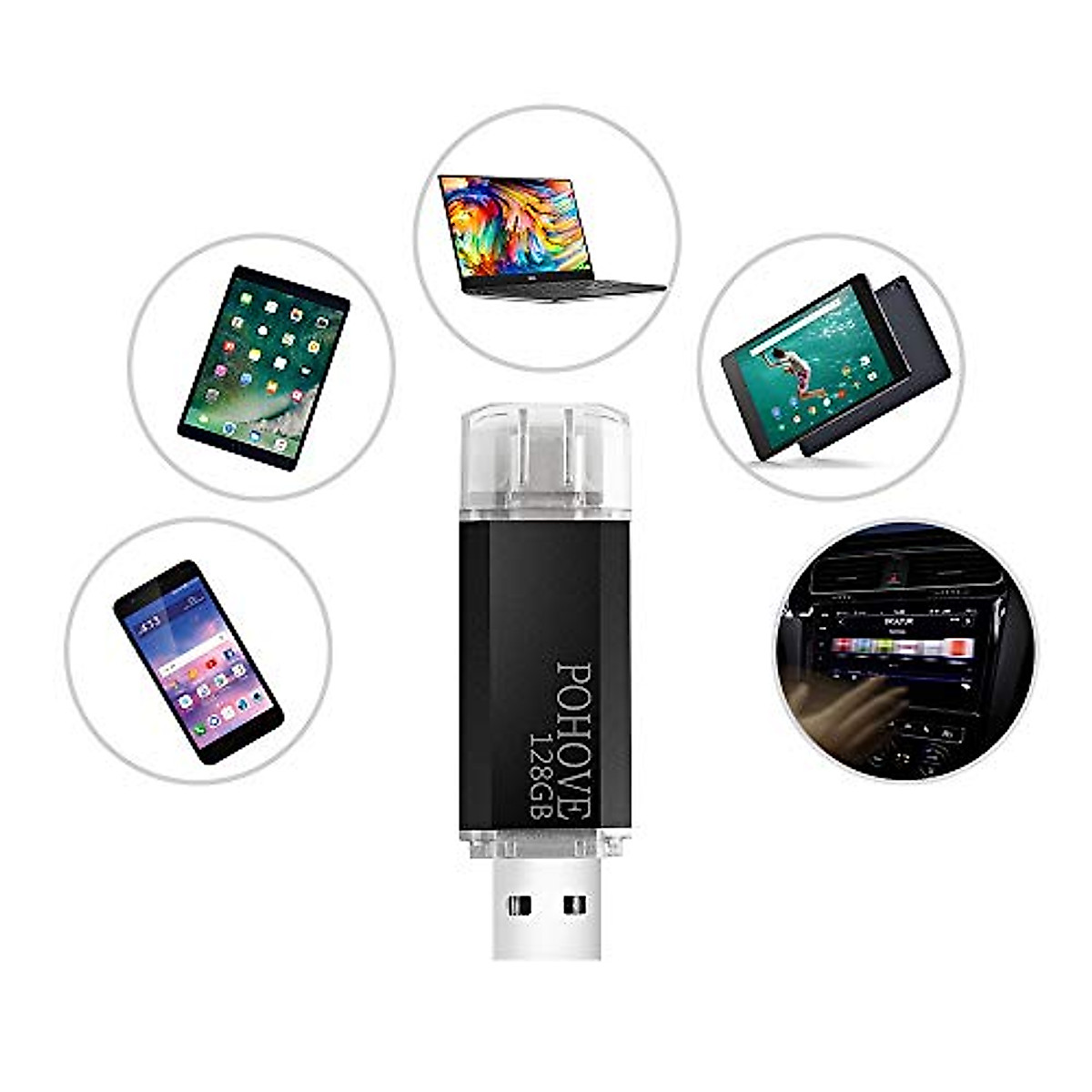 POHOVE USB C Memory Stick 128GB Type C USB Flash Drive 128GB 2-in-1 OTG Pen Drive 128 GB USB Key Compatible with Samsung Huawei Oneplus Android Smartphone MacBook PC Tablets (Black)