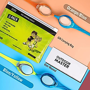 OutdoorMaster Kids Swim Goggles 2 Pack - Quick Adjustable Strap Swimming Goggles for Kids - F