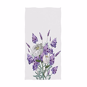 Wamika Lavender and Peony Bouquet Hand Towels Purple Flowers Bath Bathroom Towel Multipurpose Fingertip Towels Highly Absorbent for Bath,Hand,Face,Gym,Spa,30 X 15 Inch
