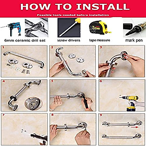 2 Pack 16 Inch Shower Grab Bar w/Anti Slip Rubber Grip,ZUEXT SUS304 Stainless Steel Bath Grab Bar,Bathroom Balance Bar,Wall Mount Safety Handrail Support,Handicap Injury Elderly Senior Assist Handle