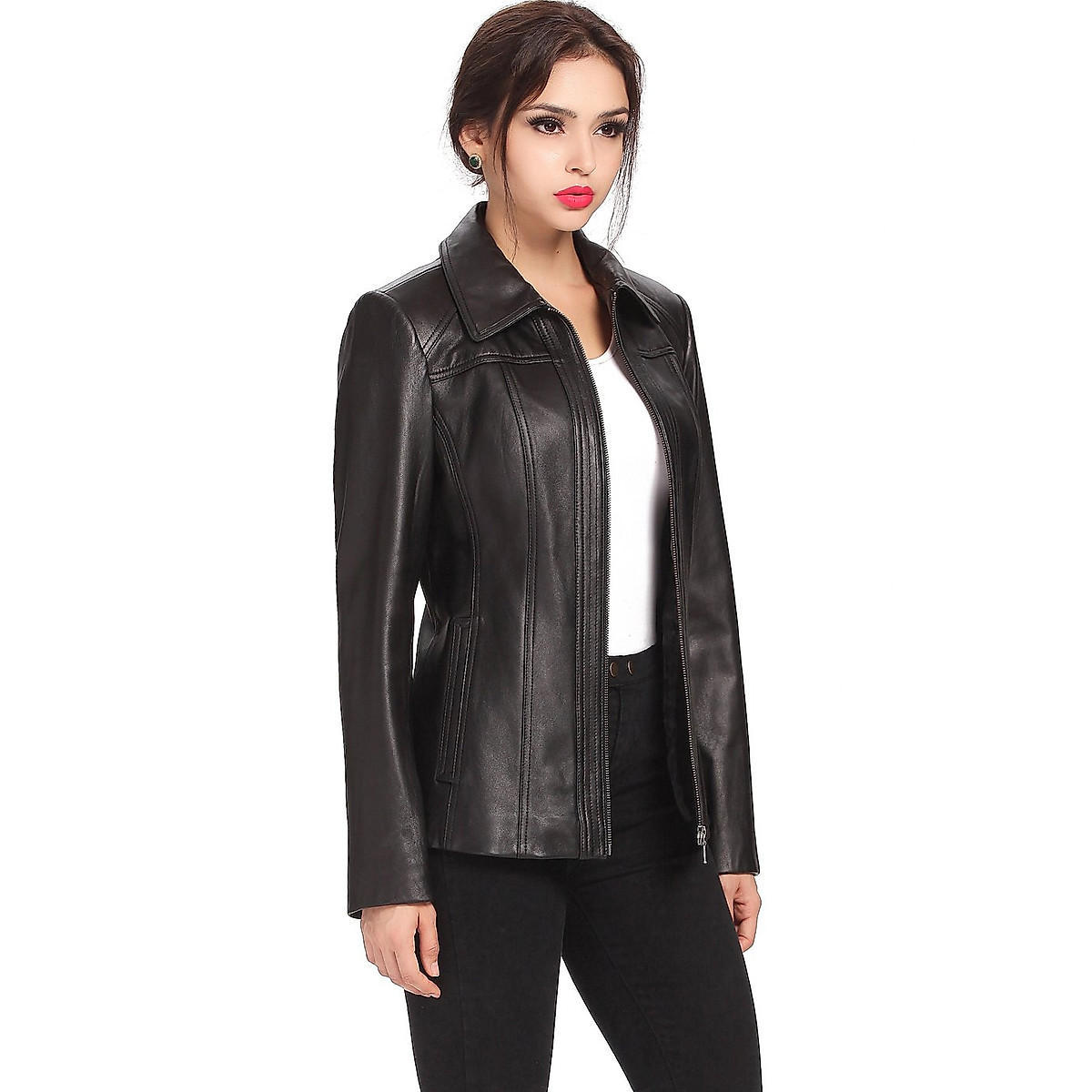 BGSD Women Ellen Lambskin Leather Jacket (Also available in Plus Size & Petite), Black, X-Large Petite