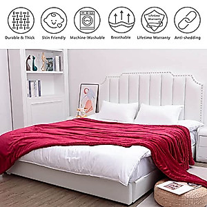 NANPIPER Sherpa Queen Size Blanket,Soft Fuzzy Fleece Blanket,Warm Plush Microfiber Blankets,Wine Red 90"x90"