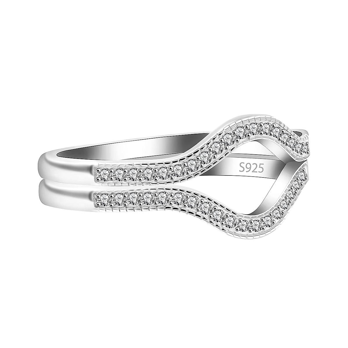 Uloveido 2 Silver Color Stackable Rings Set for Women with Cubic Zirconia, Rhodium Plated Sterling Silver Wedding Engagement Halo Eternity Ring Enhancer Size 7 Y1527