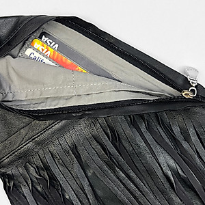 SASH Crossbody Bag - Black Genuine Leather Fringe Purse for Women - Travel Sling Bag with FRID-Protected Wallet
