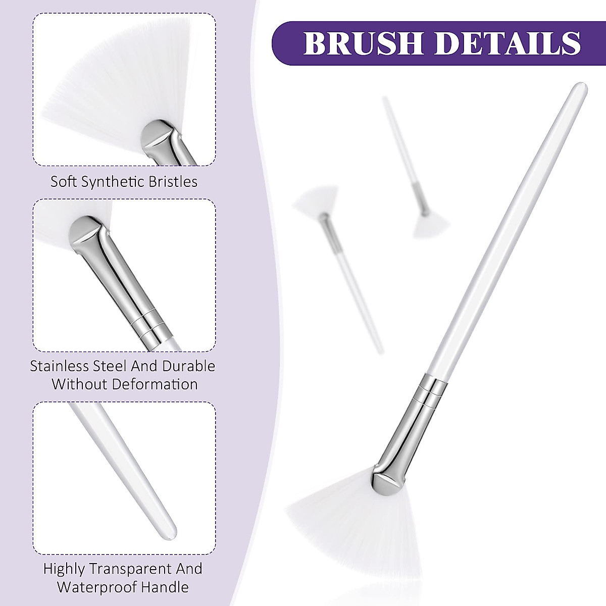 Maitys 6 Pieces Fan Mask Brushes Soft Fan Facial Mask Applicator Tools Brush Makeup Brushes Cosmetic Tools with Handle for Makeup Women(White Hair)