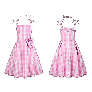 Miulruma Kids Movie Heroine Costume Cosplay Girls Pink Dress Halloween Costumes Party Outfit with Necklace Earrings Hairpin MA055S