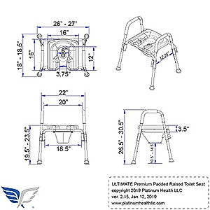 Ultimate Raised Toilet Seat with Handles, Padded, Armrests, Adjustable Height, Premium Elevated Toilet Seat for Elderly Bathroom Safety with Arms, Standard and Elongated Toilets, Blue