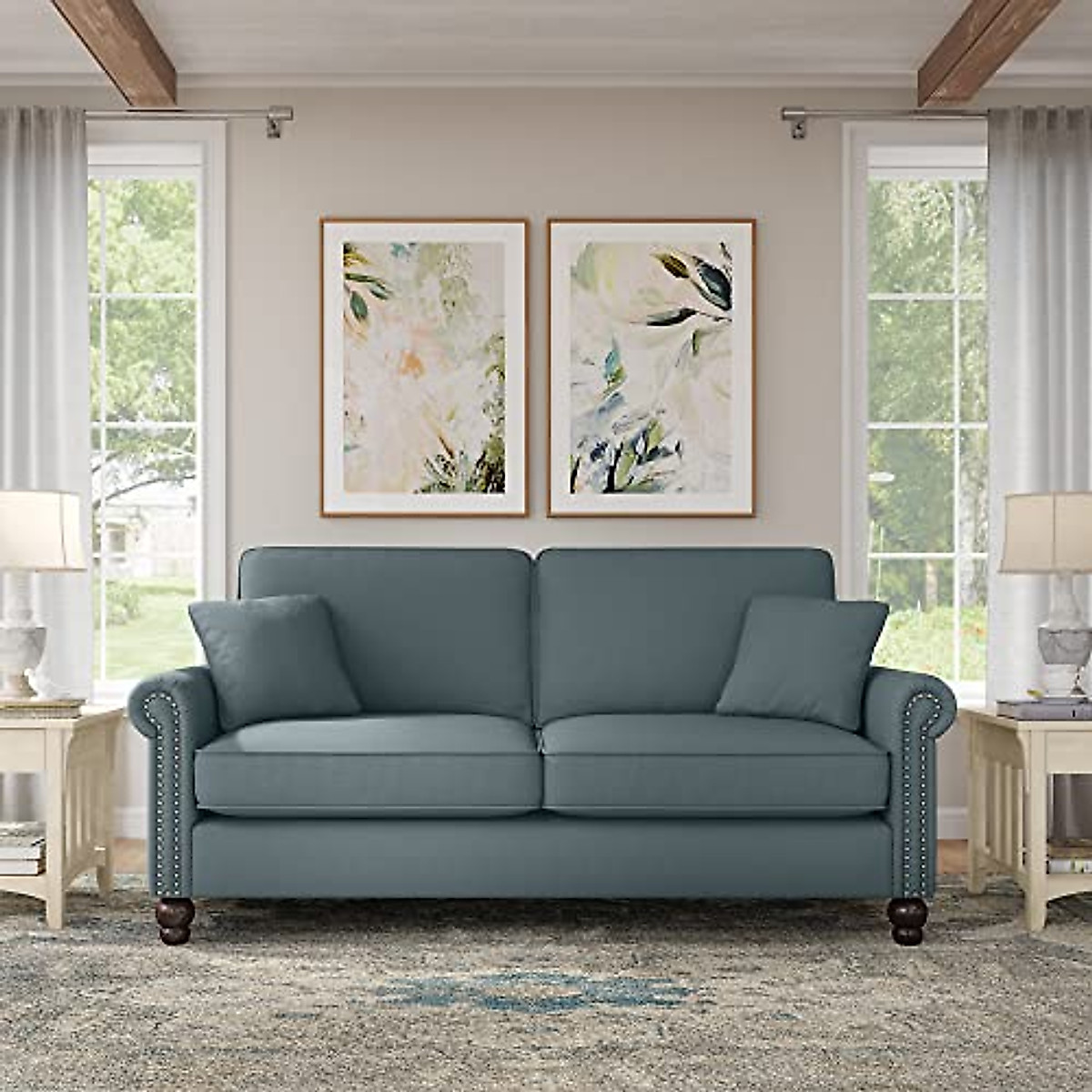 Bush Furniture Coventry Sofa, 73W, Turkish Blue Herringbone
