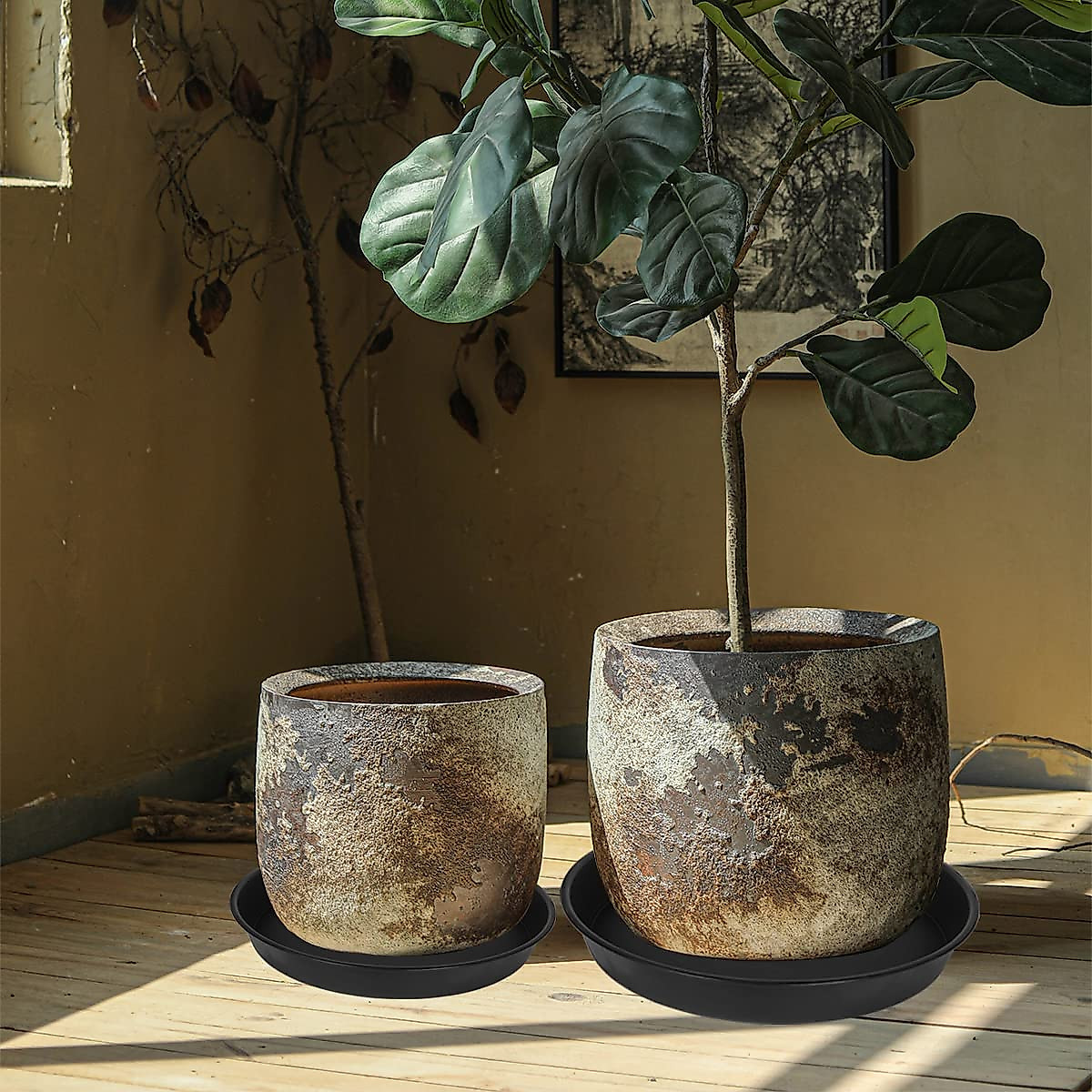 Bleuhome 4 Pack of 18 19 inch Plant Saucer Drip Tray, 17 19 21 23 25 27 inch Heavy Duty Large Deep Plant Saucers for Pots, Plastic Flower Planter Water Trays for Indoors Outdoor (19", Black)