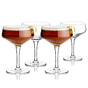 Viski Raye Angled Stemmed Crystal Coupe Cocktail glassess, Champagne Coupe Glasses, Drinkware Set, Espresso Martini glasses set of 4, 7oz