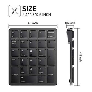 havit Bluetooth Number Pad Wireless Numeric Keypad Numpad 26 Keys Portable Mini Financial Accounting Rechargeable Numeric Pad for Laptop Desktop, PC, Surface Pro,Notebook (Black)