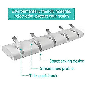 BonusAll Wall Mounted Floating Rack Coat Rack Wall Hook Space-Saving Coat Hanger with 5 Retractable, White