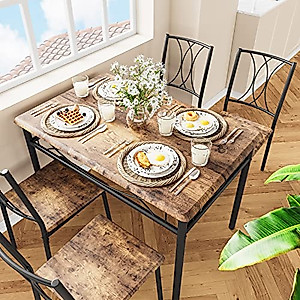 Fancihabor Dining Table Set for 4, Kitchen Table and Chairs for 4, Rectangular Dining Room Table Set with 4 Chairs, 5 Piece Kitchen Table Set for Small Space, Apartment, Rustic Brown