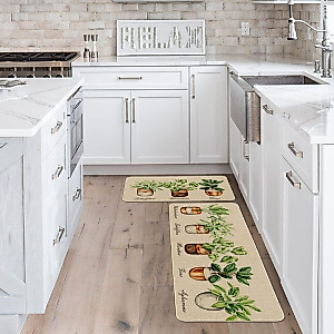 Artoid Mode Schefflera Monstera Ficus Summer Kitchen Mats Set of 2, Hello Sunshine Home Decor Low-Profile Kitchen Rugs for Floor - 17x29 and 17x47 Inch