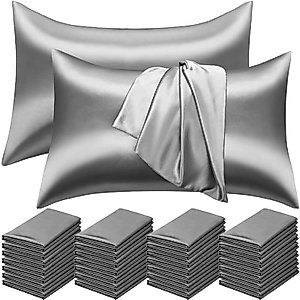 30 Pack Satin Pillowcase for Hair and Skin Queen Size Silk Pillow Cases Bulk, 20x30 Inch Satin Pillow Case Washable Cooling Pillowcase Cover with Envelope Closure for Bedding Sleeping Women Men(Grey)