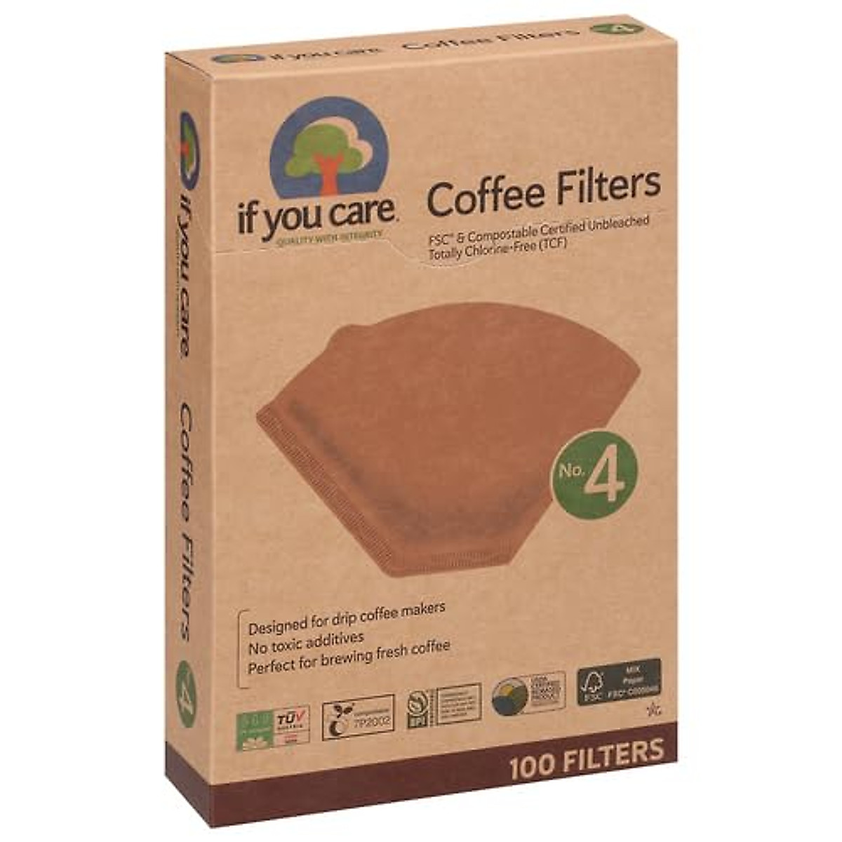 If You Care # 4 Cone Shaped Unbleached All Natural Compostable Coffee Filters, 100 Count (Pack of 1), Chlorine Free