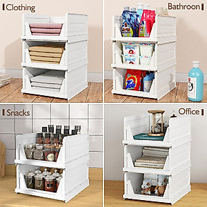 6 Pack Folding Closet Organizers Storage Box, Stackable Storage Bins, Plastic Drawer Basket Closet Storage for Wardrobe Cupboard Kitchen Bathroom Office White-6L