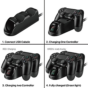TNP PS4 Controller Charging Station Dock Stand PS-4 Dualshock Control Gamepad USB Port Dual Charger Cradle Base with Cable & LED Indicator for Sony Playstation 4 Pro Slim Wireless Gaming Game (Black)