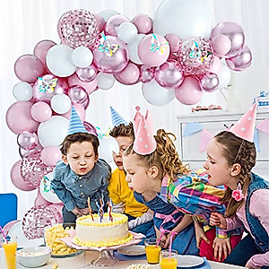 FEYG Pink Party Balloons for Girls, Pink White Gender Reveal Balloons, 87pcs Pastel Pink Balloons Garland Arch Kit with Hollow Out Butterfly for Birthday Party Baby Shower Wedding Party Supplies
