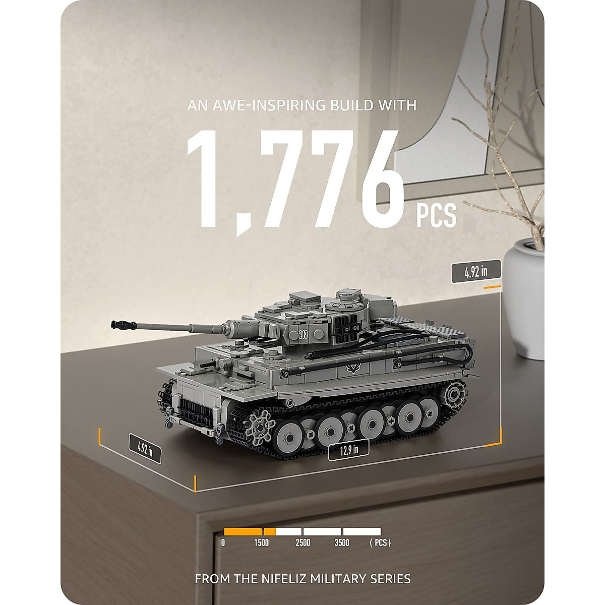 Nifeliz Tiger Heavy Tank, WW2 Armed Tank Building Set, Military Construction Model Toy for Teen Gift Giving (1776 Pieces)