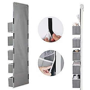 Univivi Over Door Hanging Organizer Storage with 5 Large Pockets and 3 Small PVC Pockets for Cosmetics Wall Hanging Storage Organizer for Pantry Baby Nursery Bathroom Closet Dorm, (Grey)