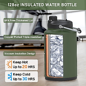 Cafezi 1 Gallon Water Jug Insulated, 2-in-1 Lid, Flip Straw and Spout, Vacuum Insulated Stainless Steel Gallon Water Bottle for Cold & Hot Drinks, Leak Proof, Great for Workouts, Yoga, Fishing, Hiking