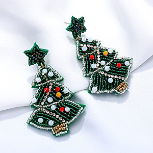 Christmas Beaded Earrings Hypoallergenic Christmas Tree Snowflake Dangling Earrings Cute Xmas Santa Hat Bell Car Bead Drop Dangle Earrings Handmade Christmas Holiday Jewelry Gift for Women