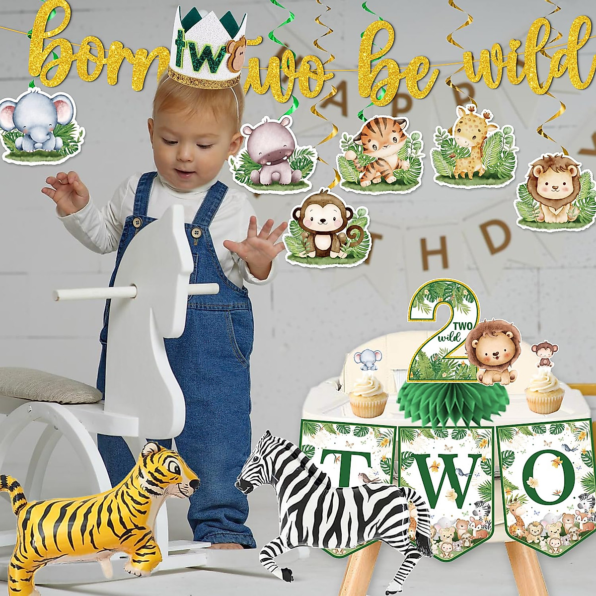 Cocomigo Two Wild Birthday Decorations Boy Two Safari Baby Shower Decorations Two Year Old Birthday Decorations 2 Year Old Birthday Decorations Boy Jungle Safari Animal 2nd Birthday Decorations