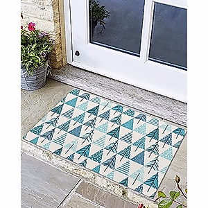 Indoor Door Mat Washable Mat 18x30 Inch - Outdoor Non-Slip Mat Absorbent Resist Dirt Doormats Christmas Pine Tree Tile Floor Mat for Entryway Patio Bathroom