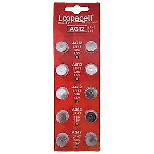 LOOPACELL AG12 LR43 386 SR43 1.5V Alkaline Button Cell Watch Batteries 10 Pack