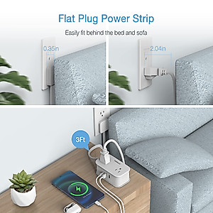 Travel Power Strip, TESSAN 3 ft Wrapped Flat Plug Extension Cord with 4 Wall Outlets 3 USB(1 USB C), Small Portable Charging Station, Compact for Home Office Hotel, Cruise Essentials Must Have