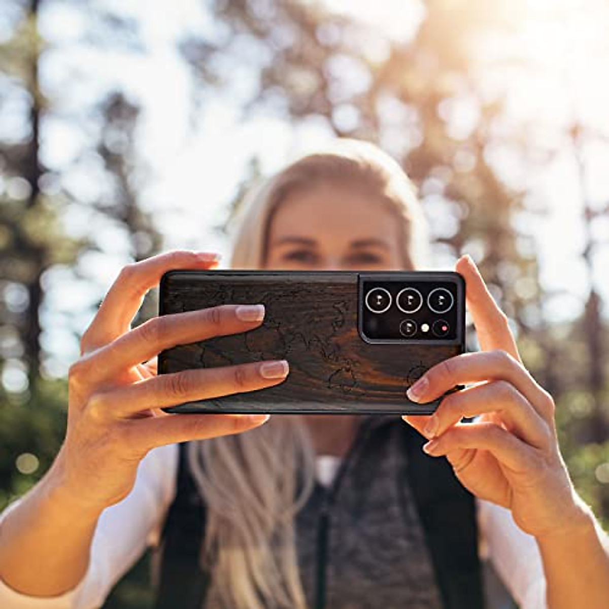 Carveit Wood Case for Galaxy S21 Ultra Case [Natural Wood & Black Soft TPU] Shockproof Protective Cover Unique & Classy Wooden Case Compatible with Samsung S21 Ultra 5G (Compass Maps-Blackwood)