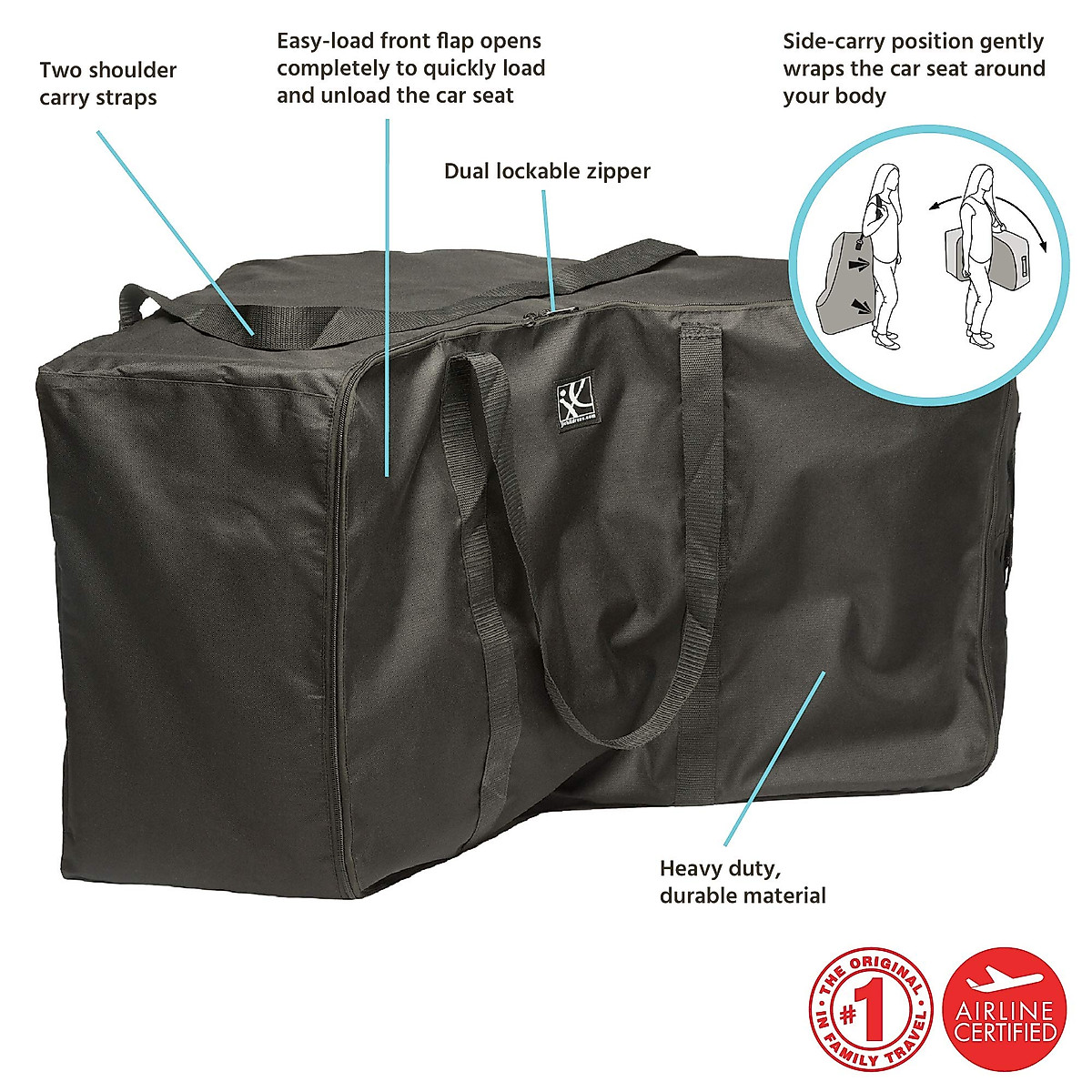 J.L. Childress Universal Side-Carry Car Seat Travel Bag, Black