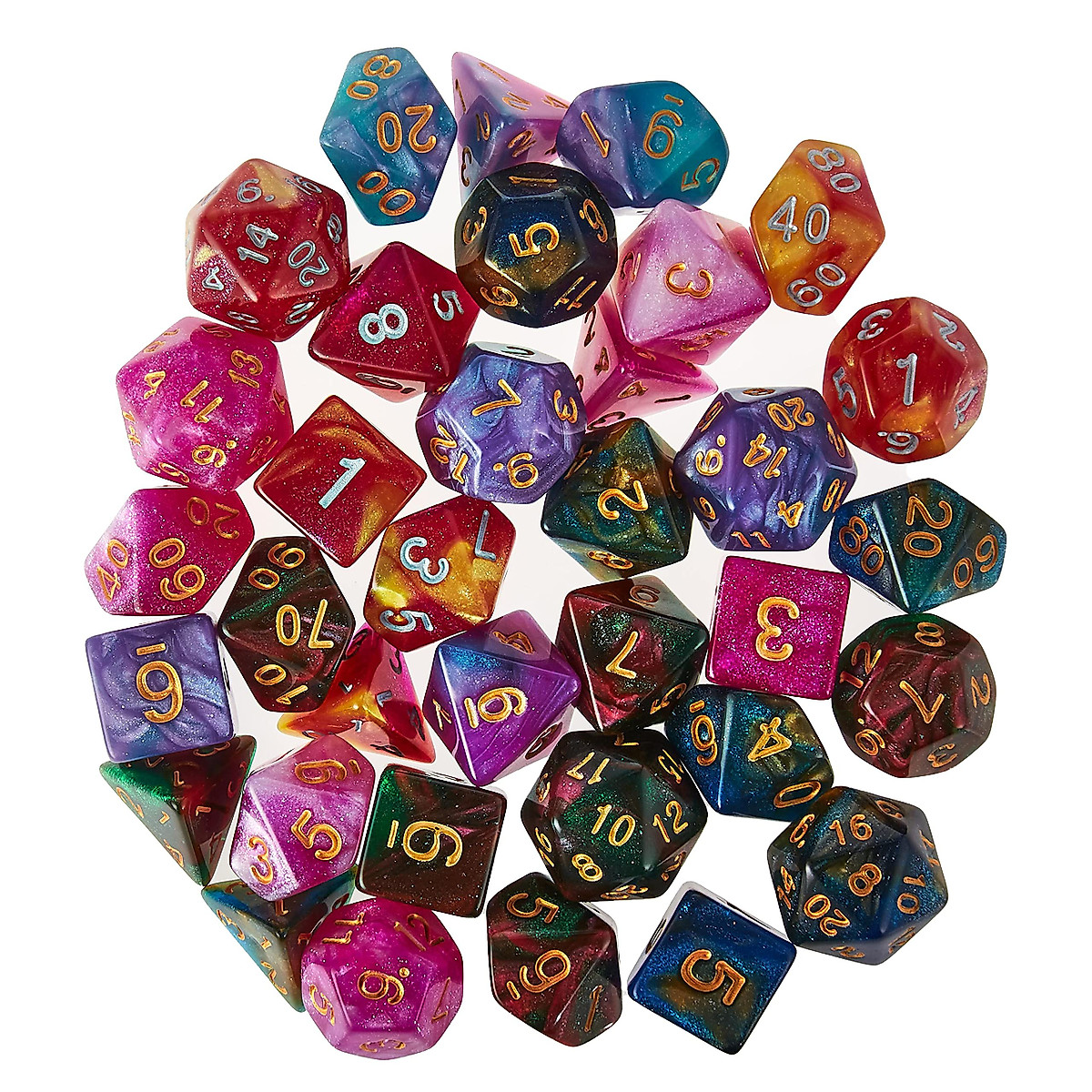 Brybelly Glitter Bomb of Polyhedral Dice, 25 Pc Variety Pack - 5 Sets of Sparkle Bulk RPG Tabletop Game Pieces & Accessories in Bulk - TTRPG Essential Starter Kit and Extra DND Items for Gaming
