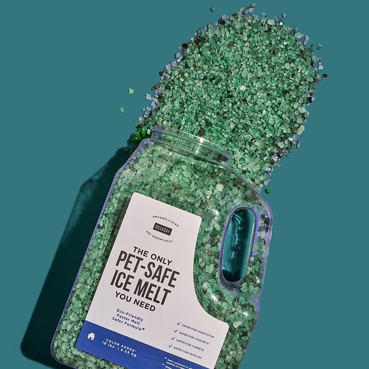 Natural Rapport Pet Friendly Ice Melt - Calcium Chloride Free, Pet Safe Ice Melter, Rock Salt Alternative - Time Release Deicer Formula Lasts 3X Longer (10 lb)