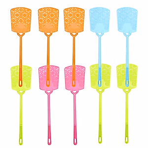 Cabilock 10Pcs Fly Swatters Plastic Manual Swat Mosquito Swatters Flexible Fly Flapper Fly Swatter Pack with Long Handle for Home Garden Yard (Random Color)