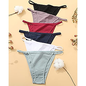 ROSYCORAL 6 Pack String Underwear for Women Cheeky High Cut Hipster Stretch Comfortable Low Rise Cotton Bikini Panties S-XL (S)